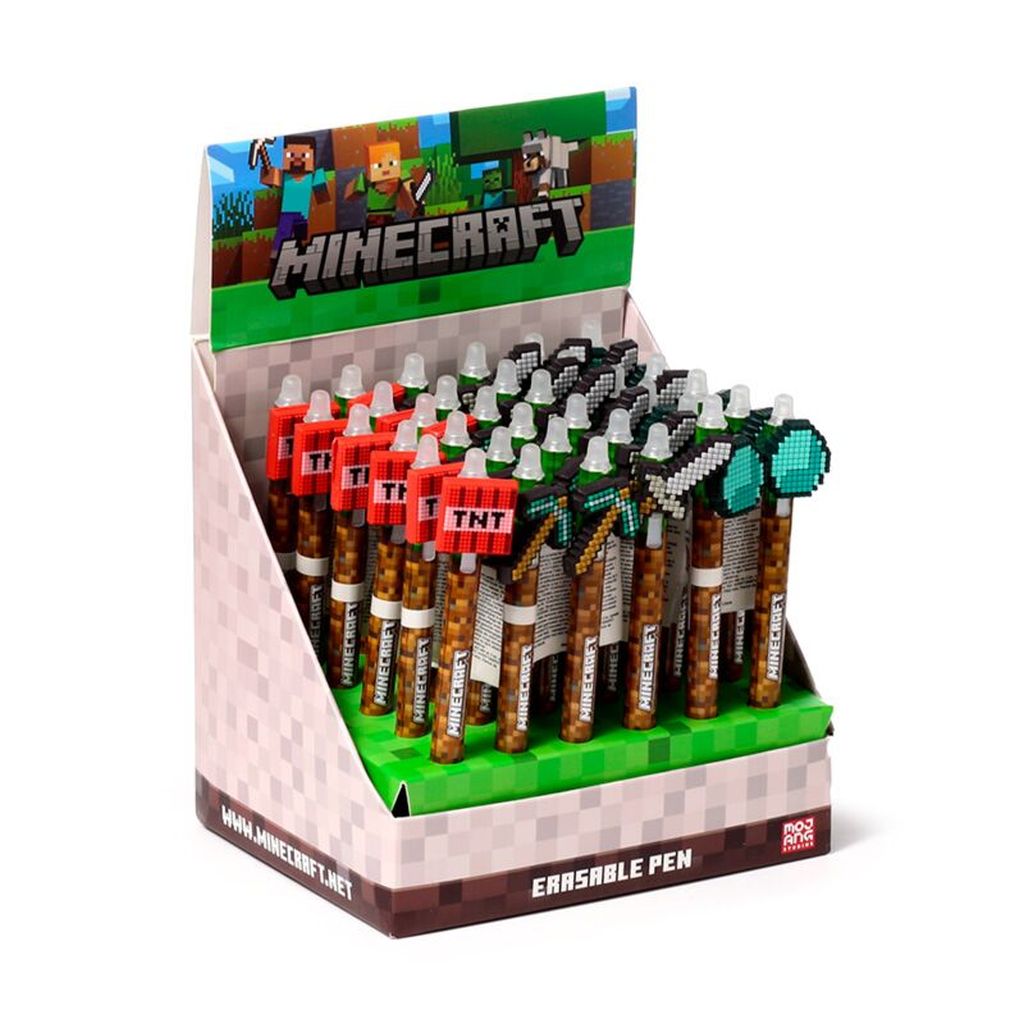 Puckator erasable ballpoint pen with Minecraft tools silicone topper ...